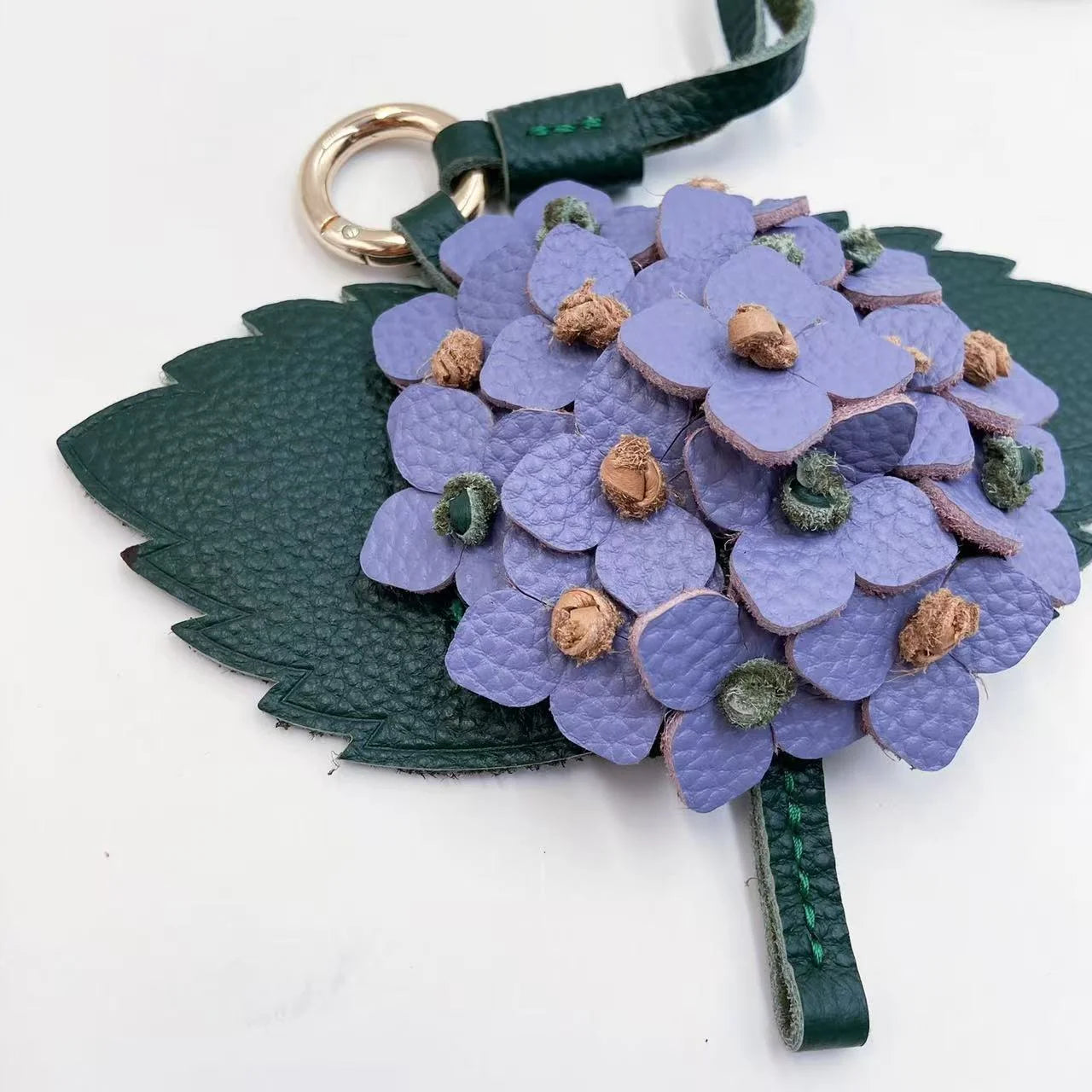 Hydrangea Blossom Leather Bag Charm – Handcrafted Full-Grain Leather F ...