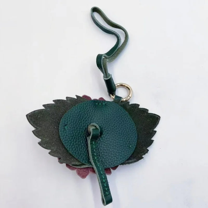 Hydrangea Blossom Leather Bag Charm – Handcrafted Full-Grain Leather F ...