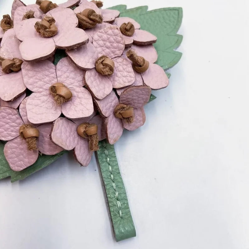 Hydrangea Blossom Leather Bag Charm – Handcrafted Full-Grain Leather F ...