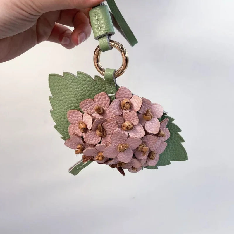 Hydrangea Blossom Leather Bag Charm – Handcrafted Full-Grain Leather F ...