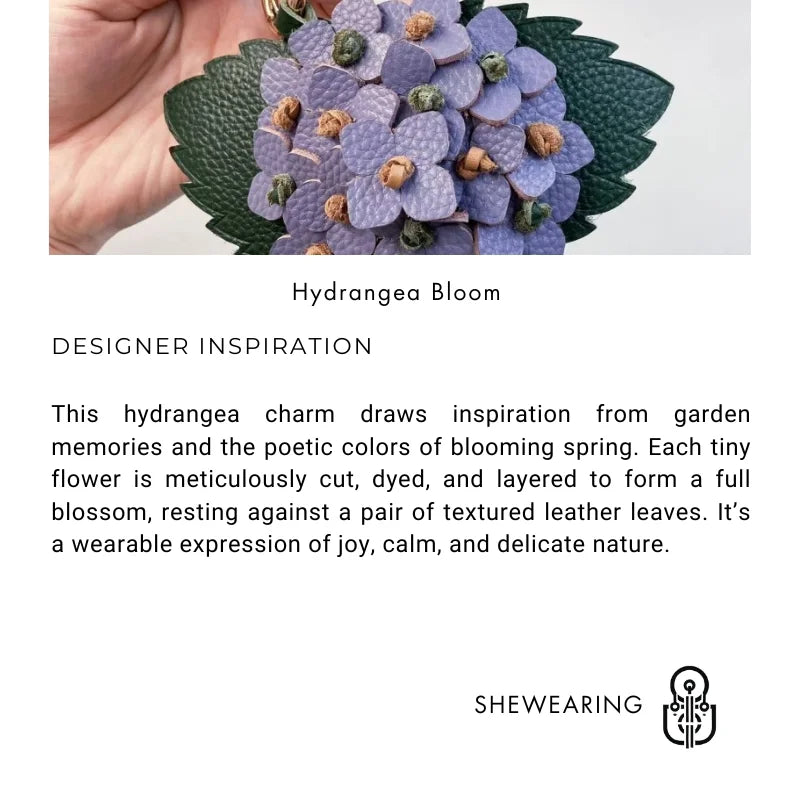 Hydrangea Blossom Leather Bag Charm – Handcrafted Full-Grain Leather F ...