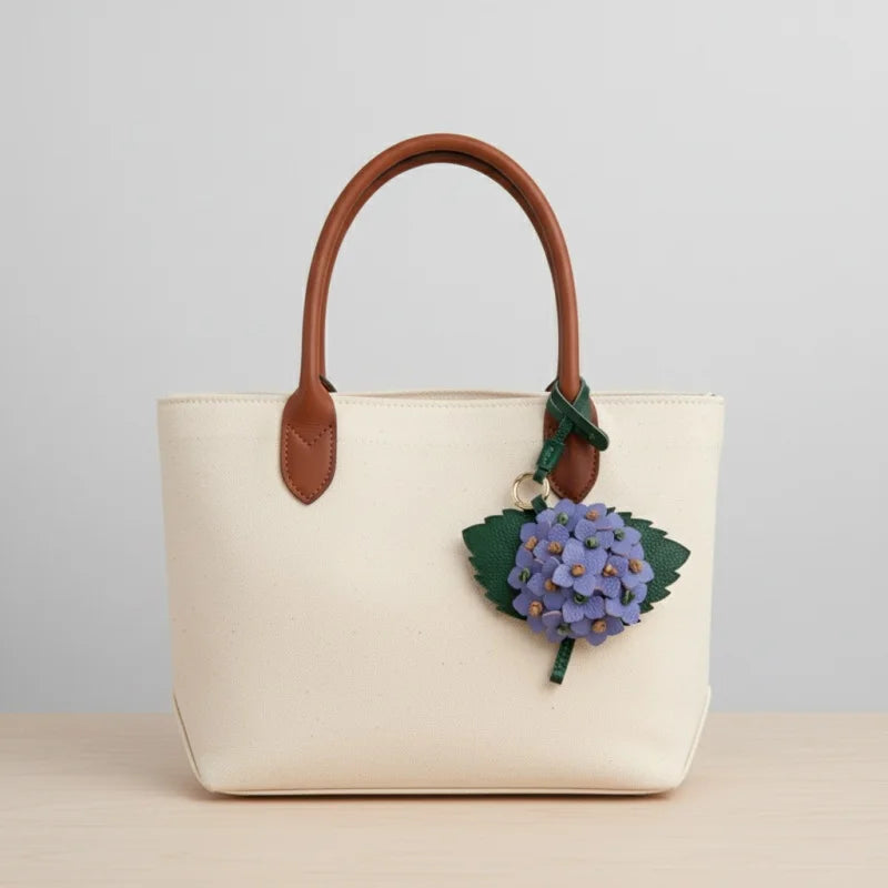 Hydrangea Blossom Leather Bag Charm – Handcrafted Full-Grain Leather F ...