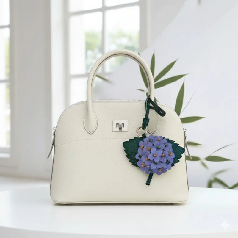Hydrangea Blossom Leather Bag Charm – Handcrafted Full-Grain Leather F ...
